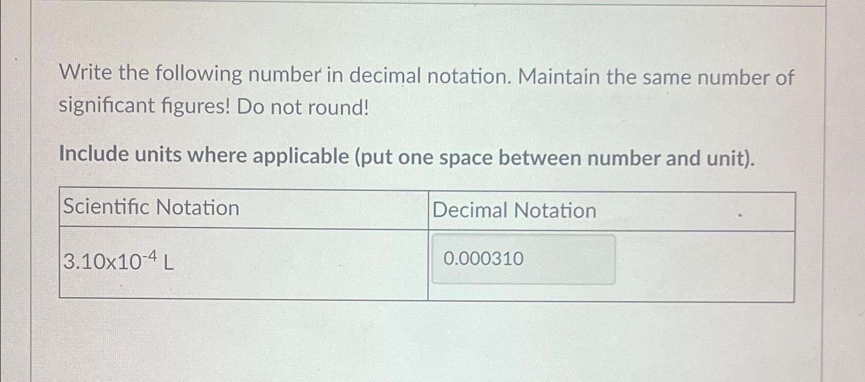 Solved Write the following number in decimal notation. | Chegg.com