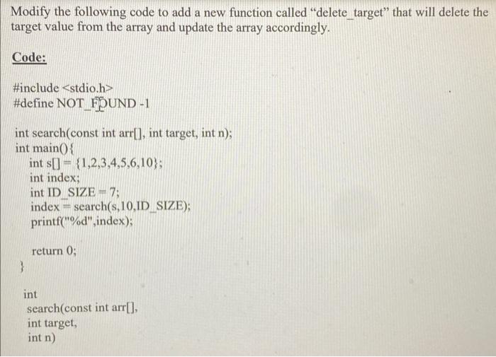 Modify the following code to add a new function | Chegg.com
