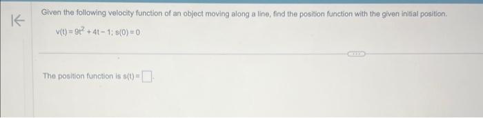 Solved Given the following velocity function of an object | Chegg.com