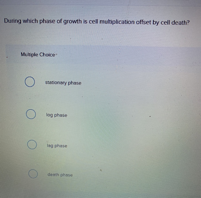 Solved During which phase of growth is cell multiplication | Chegg.com