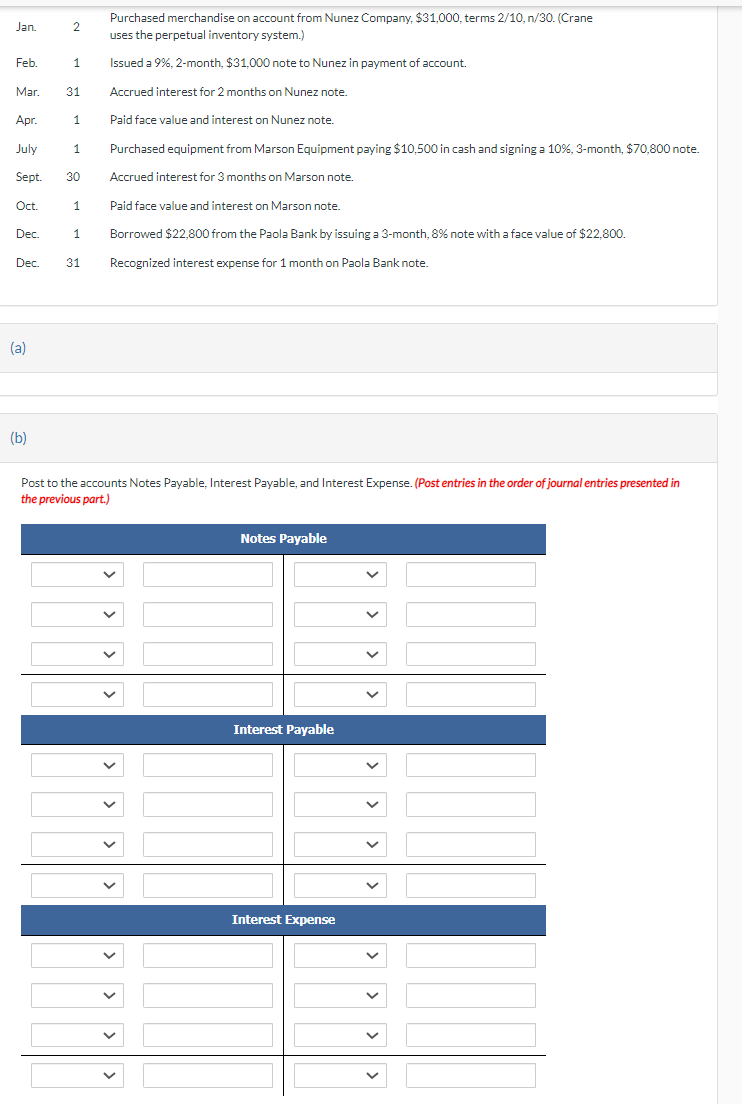 Solved (a)(b)Post to the accounts Notes Payable, Interest | Chegg.com