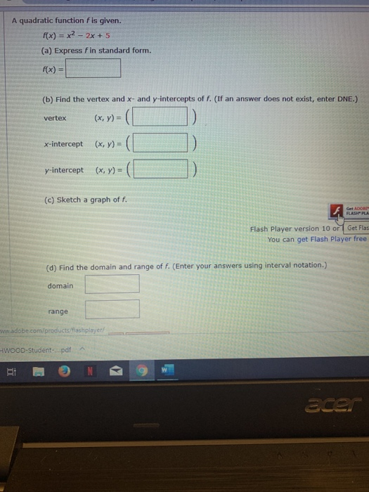 Solved A Quadratic Function Fis Given F X X2 2x 5