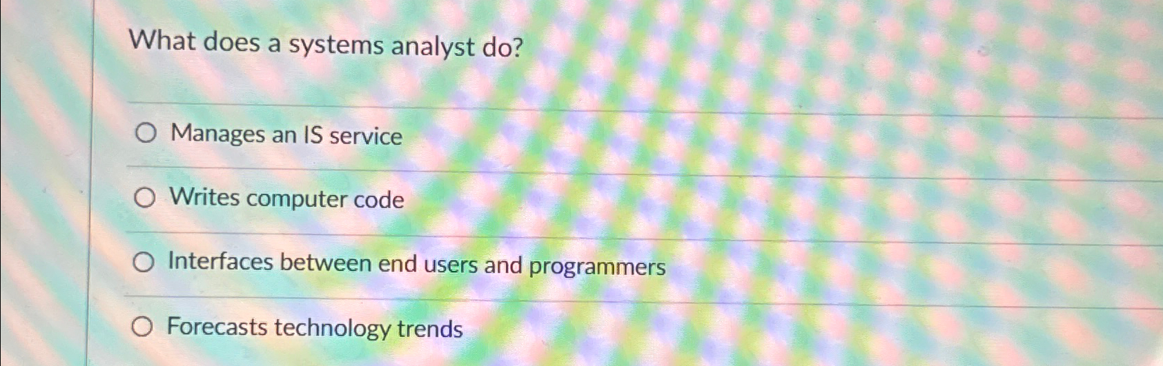 Solved What does a systems analyst do?Manages an IS | Chegg.com