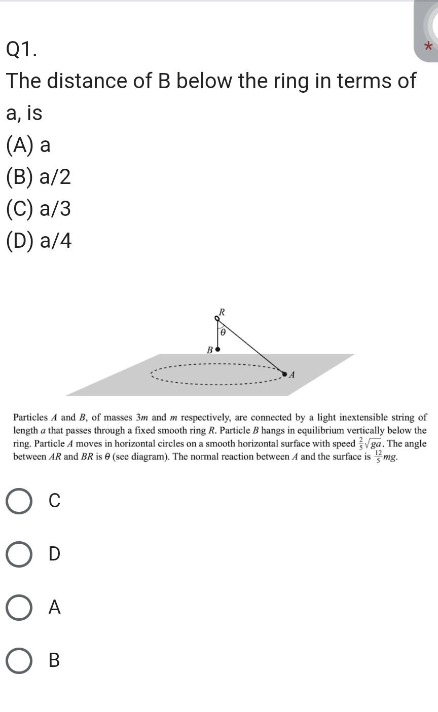 Solved Q1. The distance of B below the ring in terms of a, | Chegg.com