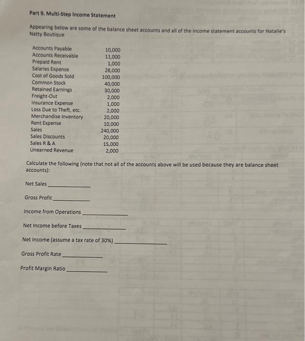Solved Part 9. Multi-Step income Statement Appearing below | Chegg.com