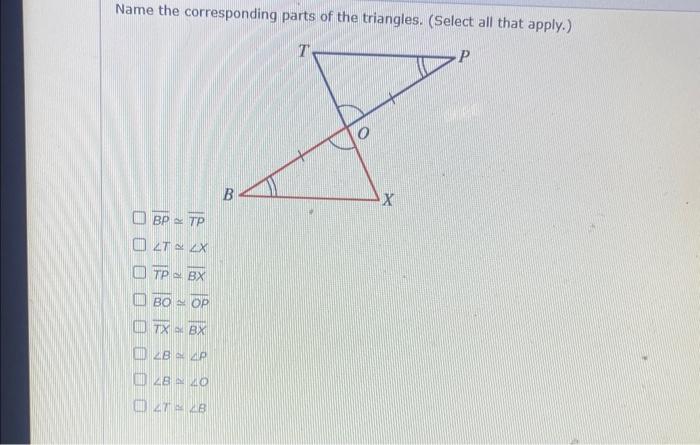 Solved Name the corresponding parts of the triangles. | Chegg.com