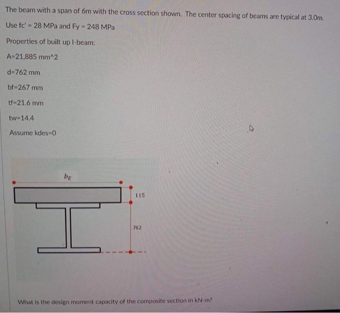Solved The beam with a span of 6m with the cross section | Chegg.com