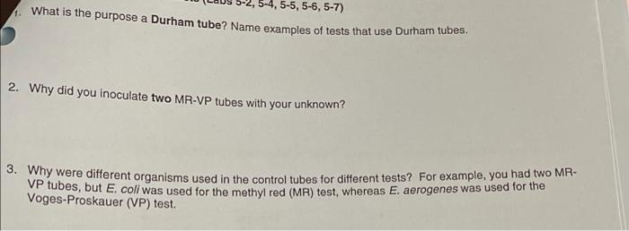 Solved What is the purpose a Durham tube? Name examples of | Chegg.com