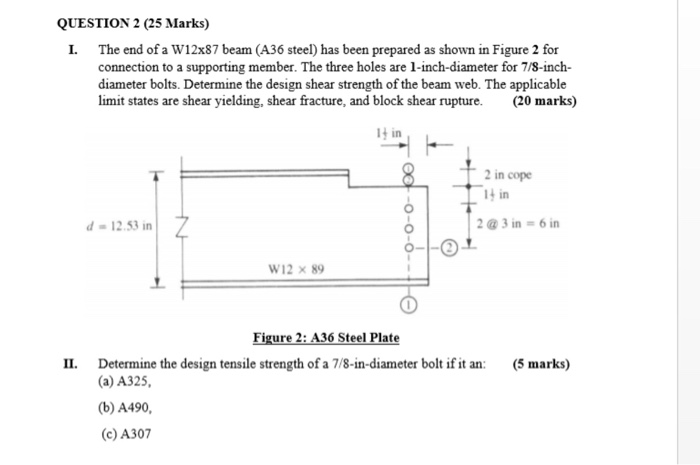 QUESTION 2 (25 Marks) The end of a W12x87 beam (A36 | Chegg.com