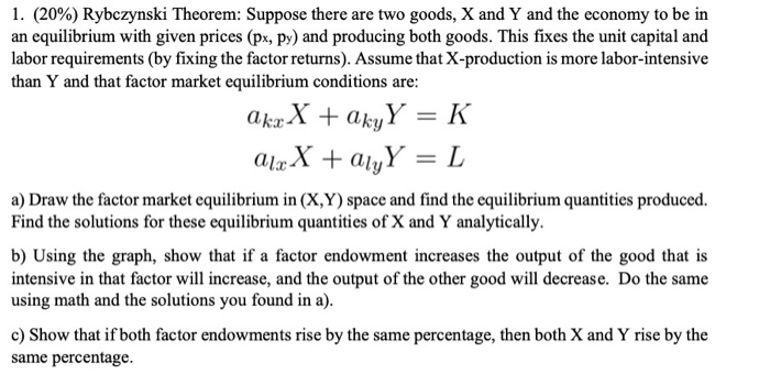 Solved 1. (20%) Rybczynski Theorem: Suppose there are two | Chegg.com