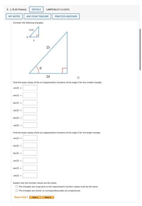 Solved Consider the following triangles. Find the exact | Chegg.com
