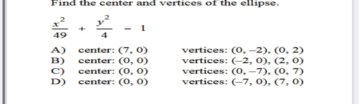 Solved Find the center and vertices of the | Chegg.com