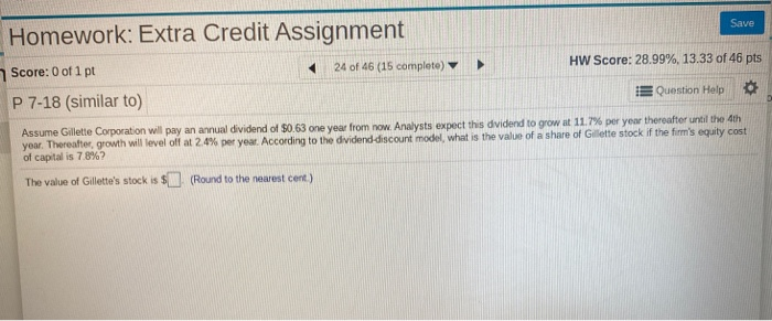 Solved Save Homework: Extra Credit Assignment Score: 0 of 1 | Chegg.com