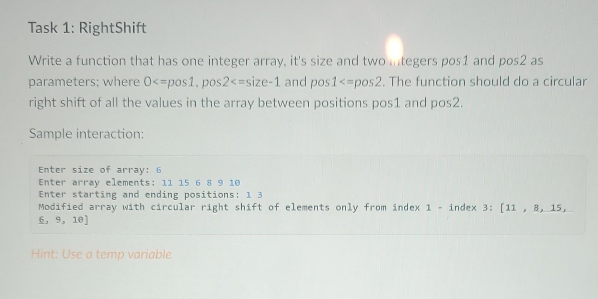 Solved Write a function that has one integer array, it's | Chegg.com