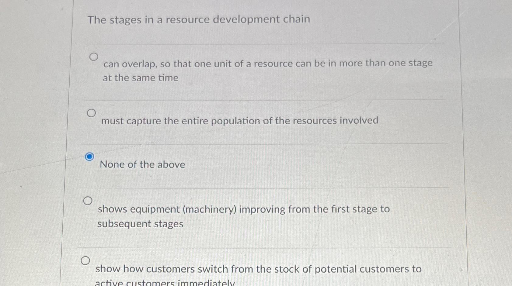 Solved The stages in a resource development chaincan | Chegg.com