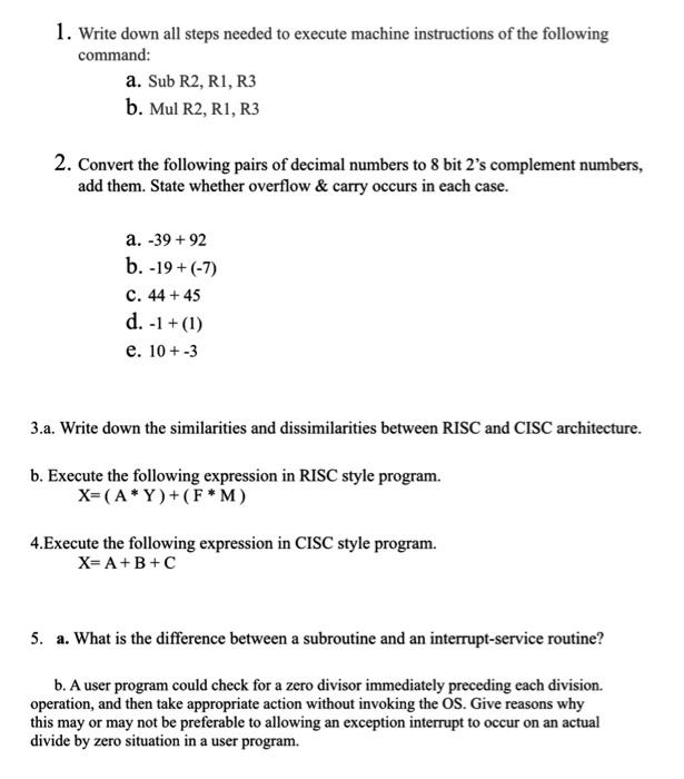 Solved 1. Write down all steps needed to execute machine | Chegg.com