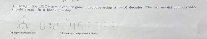 Solved 3. Design the BCD− to-seven-segment decoder using a | Chegg.com