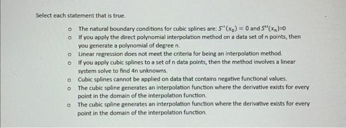 Solved Select each statement that is true. The natural | Chegg.com