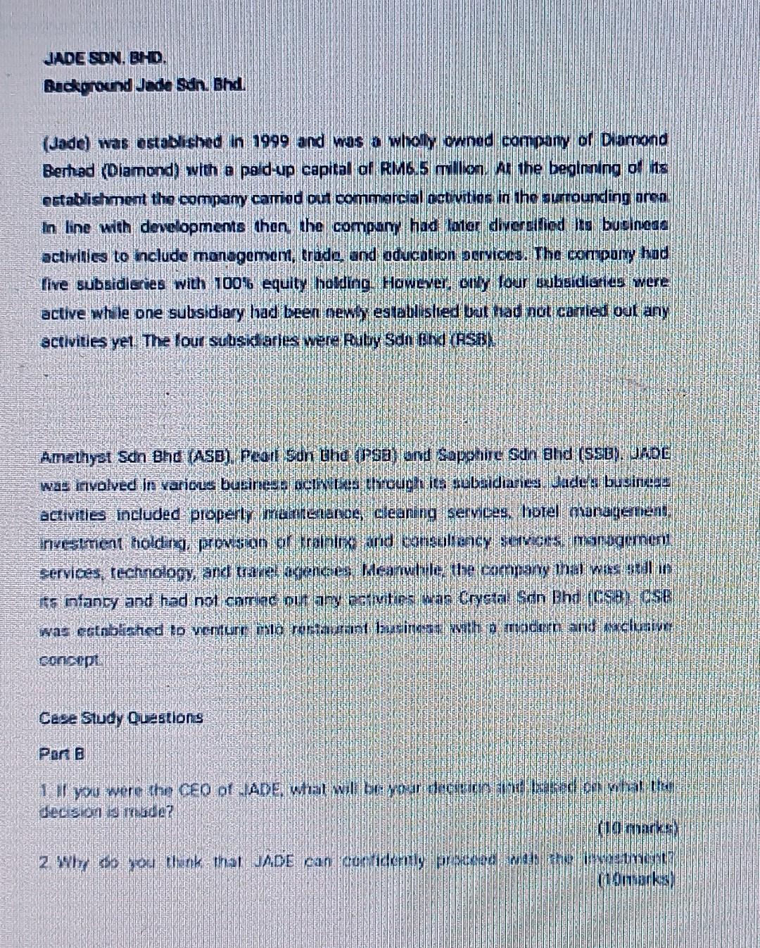 Solved JADESON, BHD. Beckpound Jade Sen. Bhd (Jade) was | Chegg.com