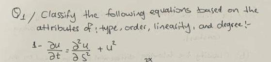 Solved Q1 / Classify the following equations based on the | Chegg.com