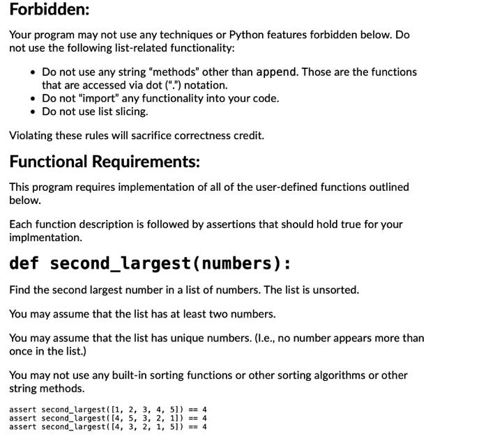 Solved Forbidden: Your program may not use any techniques or | Chegg.com