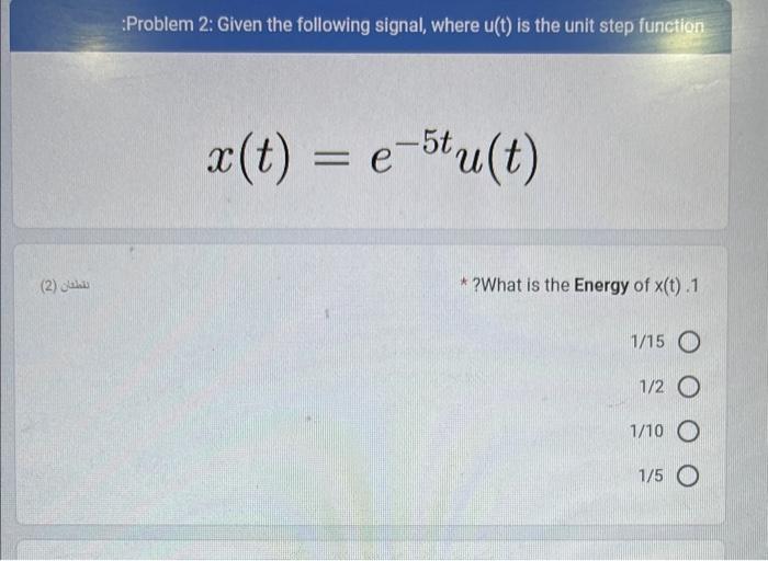 Solved :Problem 2: Given the following signal, where u(t) is | Chegg.com