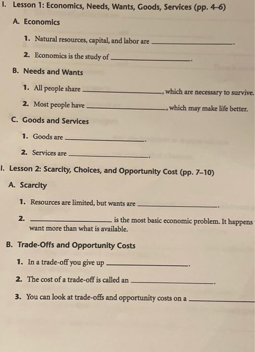 Solved 1. Lesson 1: Economics, Needs, Wants, Goods, Services | Chegg.com