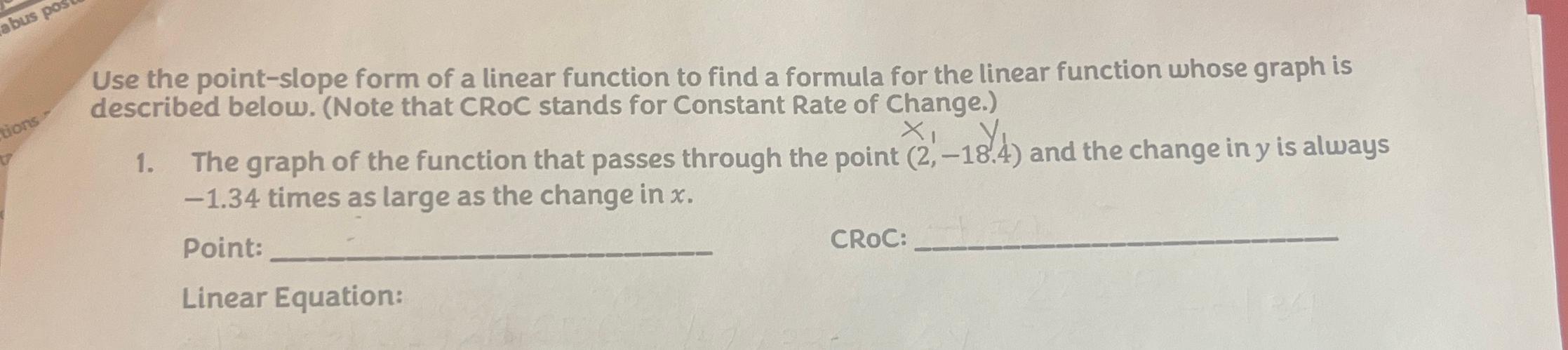 Solved Use the point-slope form of a linear function to find | Chegg.com