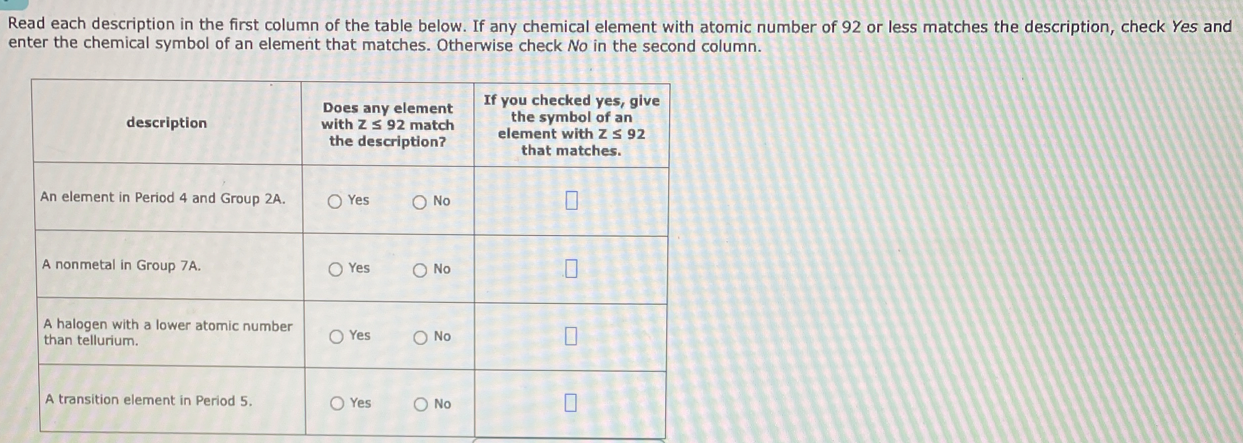 Read each description in the first column of the | Chegg.com