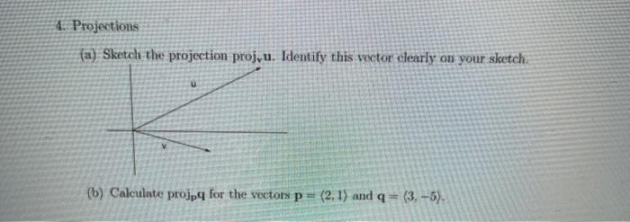 Solved 4. Projections fa) Sketch the projection projvu. | Chegg.com