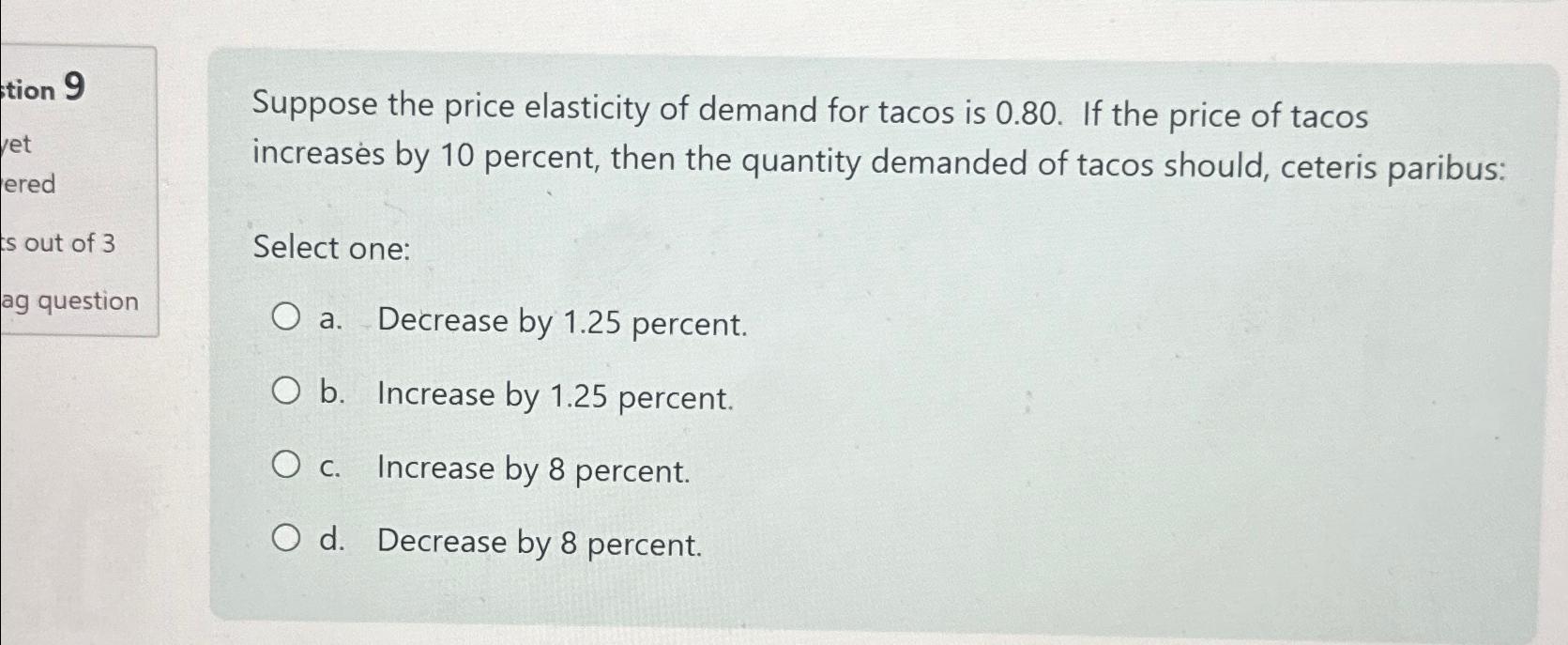 Solved Suppose the price elasticity of demand for tacos is | Chegg.com