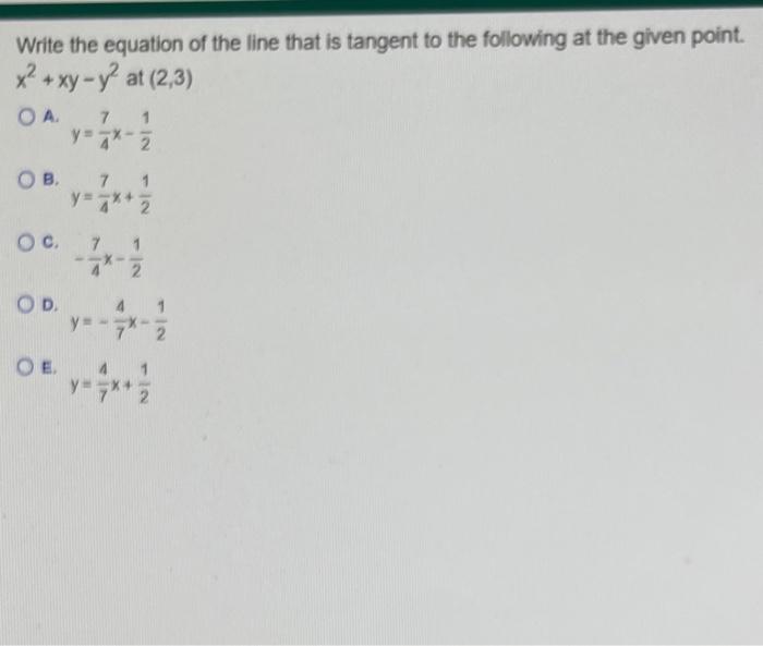 Solved Write the equation of the line that is tangent to the | Chegg.com