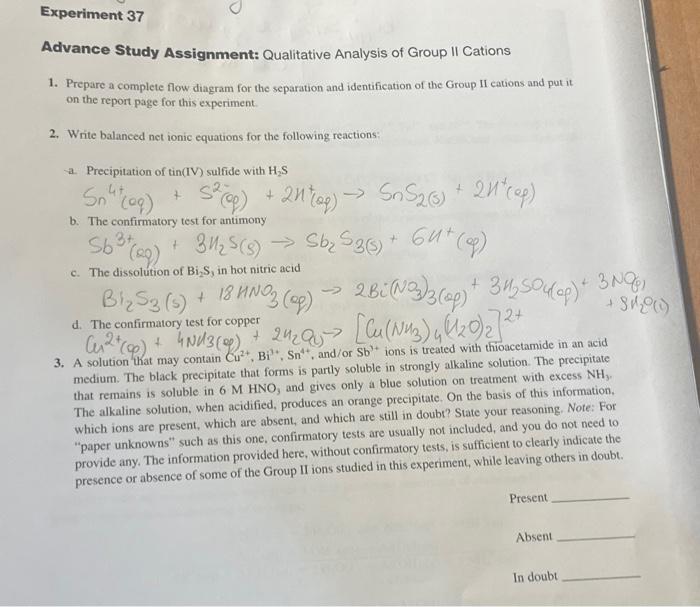 Experiment 37 Advance Study Assignment: Qualitative | Chegg.com