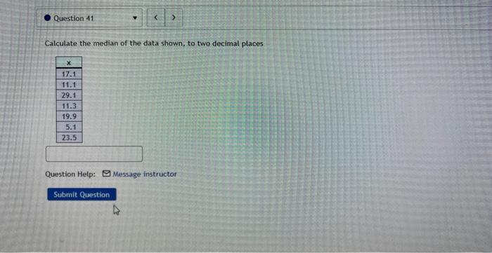 Solved Calculate the median of the data shown, to two | Chegg.com