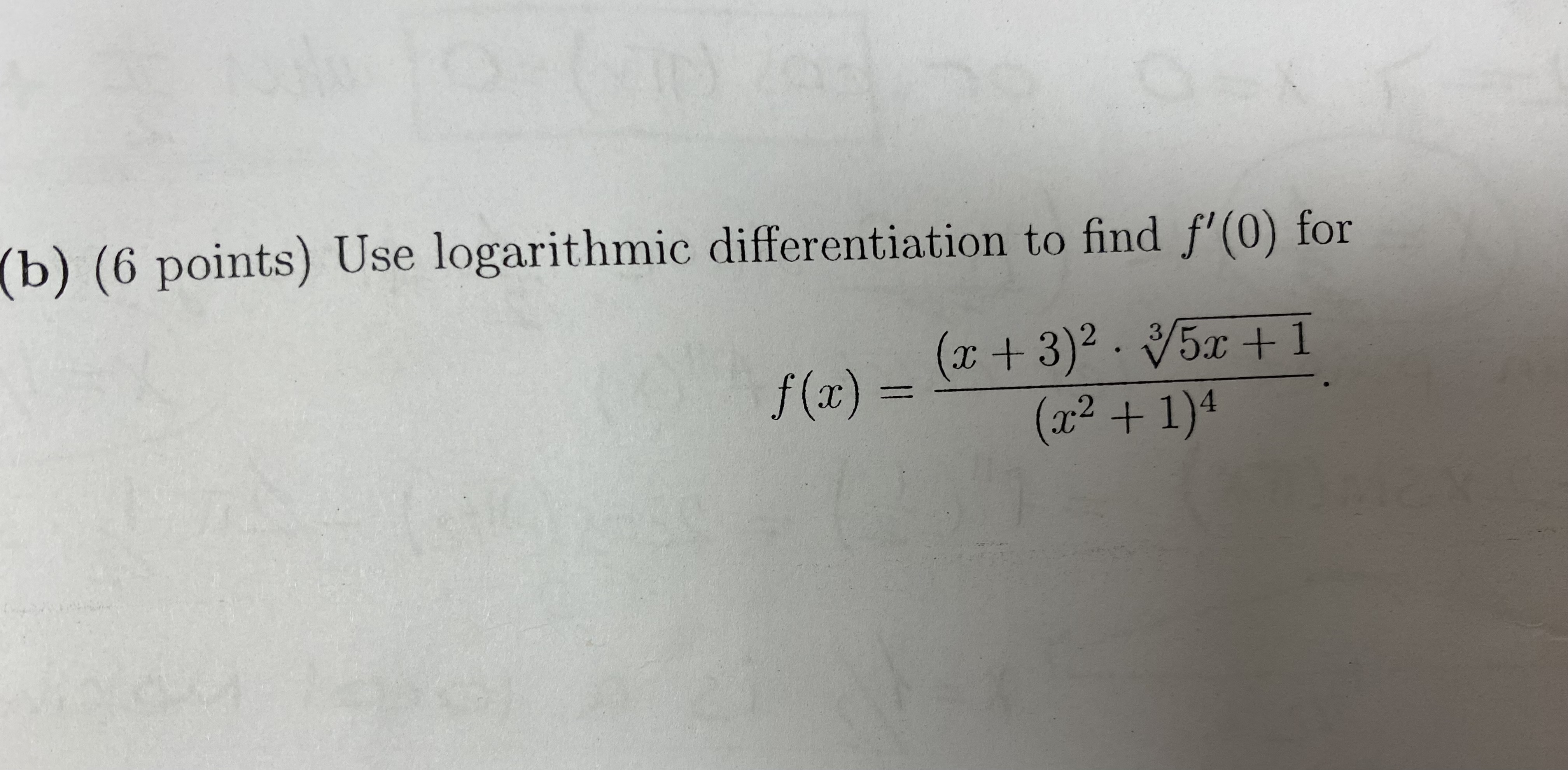 Solved Use logarithmic differentiation to find f'(0) | Chegg.com