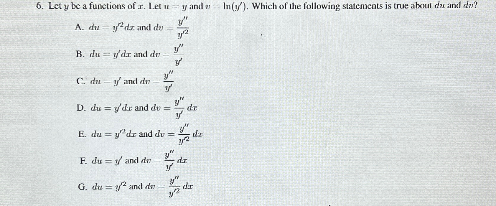 Solved Let y ﻿be a functions of x. ﻿Let u=y ﻿and v=ln(y'). | Chegg.com