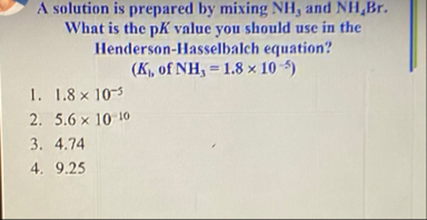 Solved A solution is prepared by mixing NH3 ﻿and NH4Br. | Chegg.com