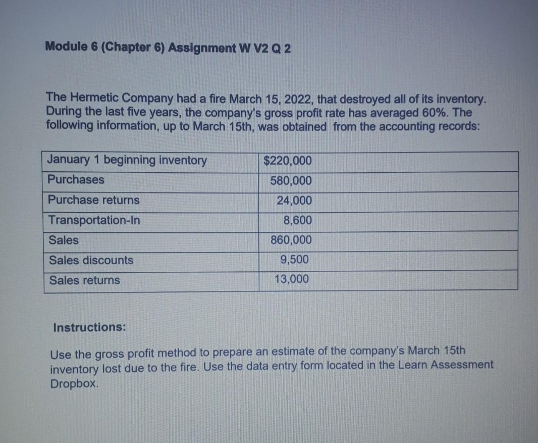 Solved Module 6 (Chapter 6) Assignment W V2 Q 2 The Hermetic | Chegg.com
