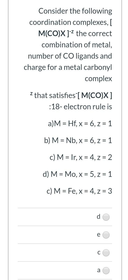 Solved Consider the following coordination complexes, [ | Chegg.com