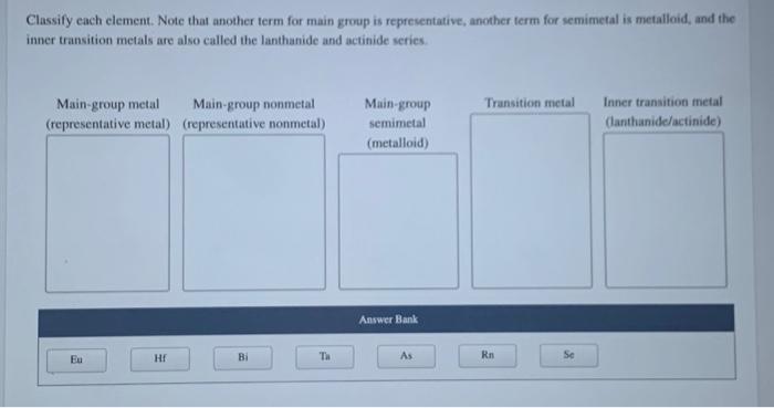 Solved Classify each element. Note that another term for | Chegg.com
