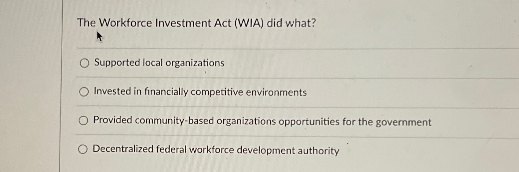 Solved The Workforce Investment Act (WIA) ﻿did | Chegg.com