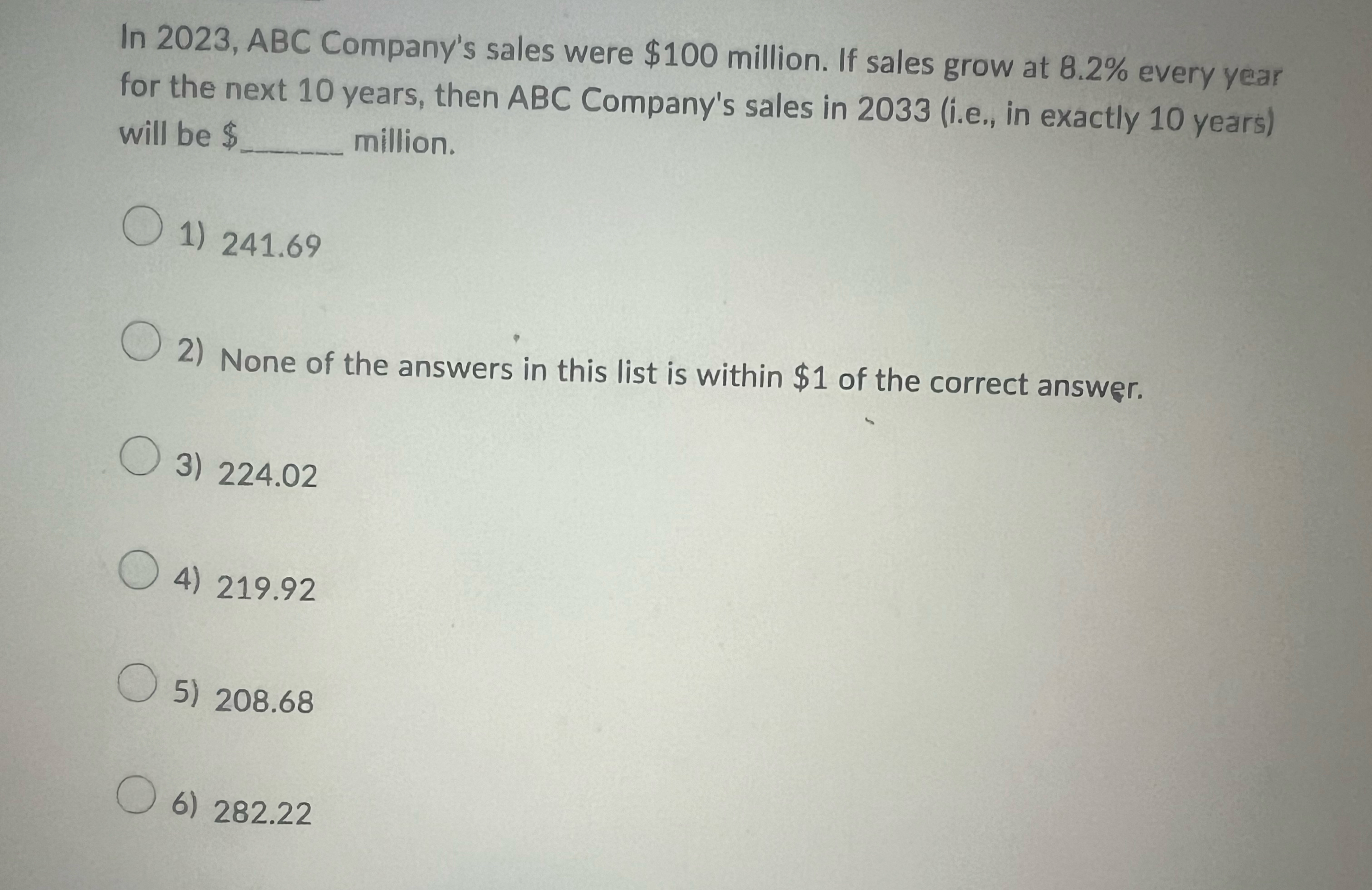 Solved In 2023, ﻿ABC Company's sales were $100 ﻿million. If | Chegg.com