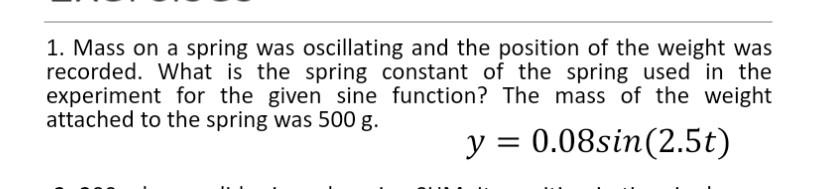 Solved 1. Mass on a spring was oscillating and the position | Chegg.com