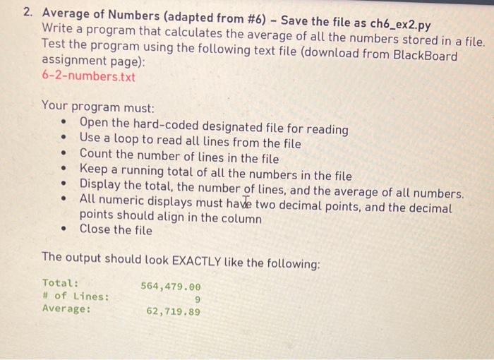 Solved 2. Average of Numbers (adapted from #6) - Save the | Chegg.com