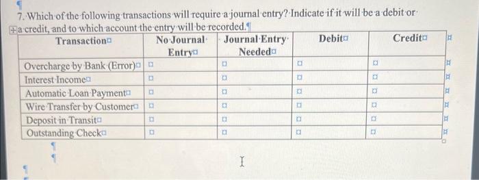 Solved 7. Which of the following transactions will require a | Chegg.com