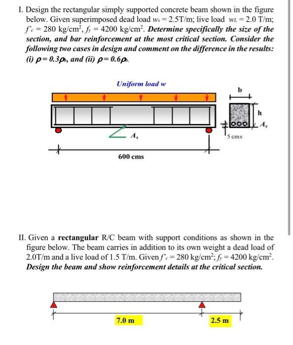 Solved I. Design the rectangular simply supported concrete | Chegg.com