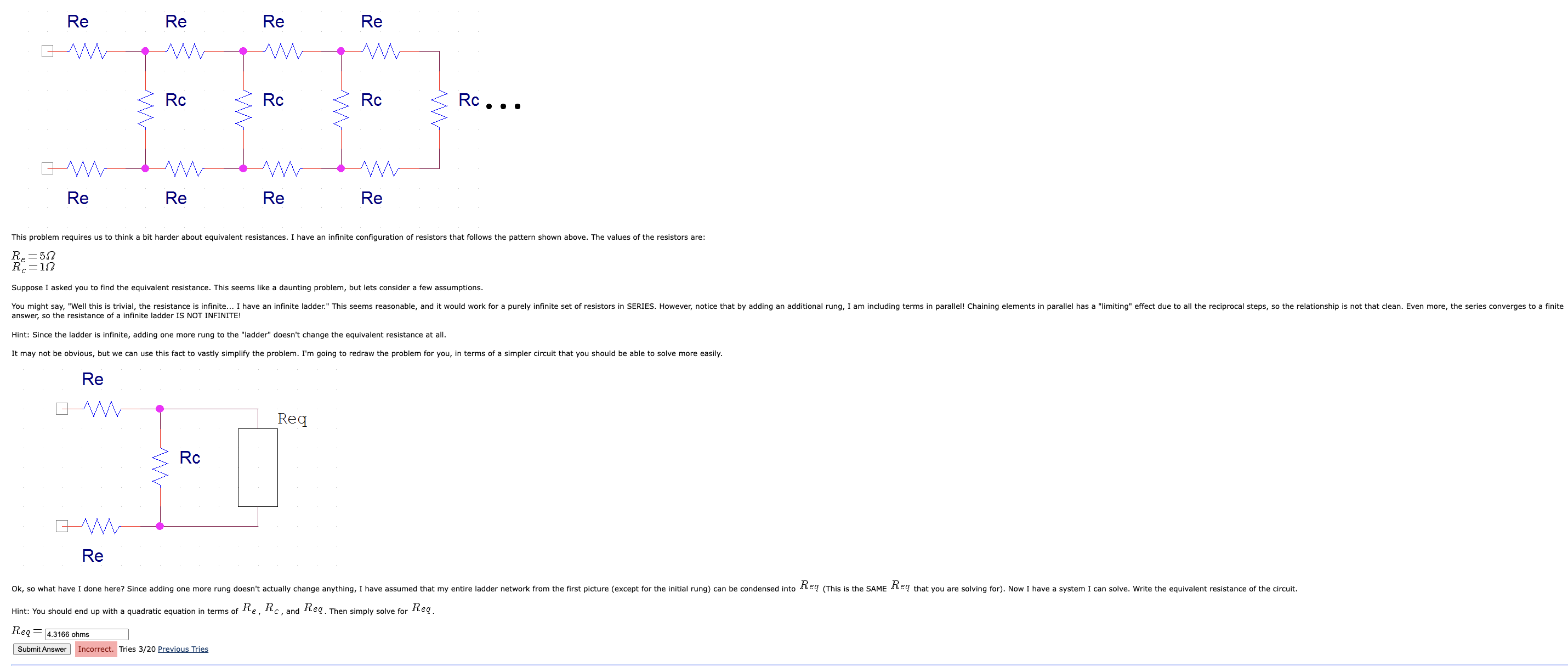 Solved Re=5ΩRc=1ΩSuppose I asked you to find the equivalent | Chegg.com