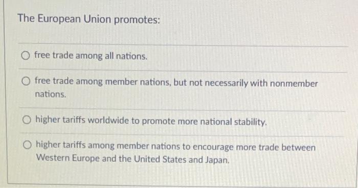 Solved The European Union promotes: free trade among all | Chegg.com
