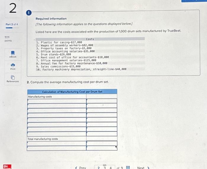 Solved 2 Part 2 of 4 11.11 points eBook Print References Mc | Chegg.com