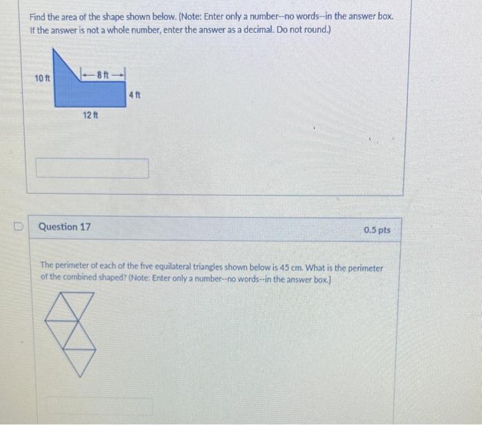 Solved Find the area of the shape shown below. (Note: Enter | Chegg.com